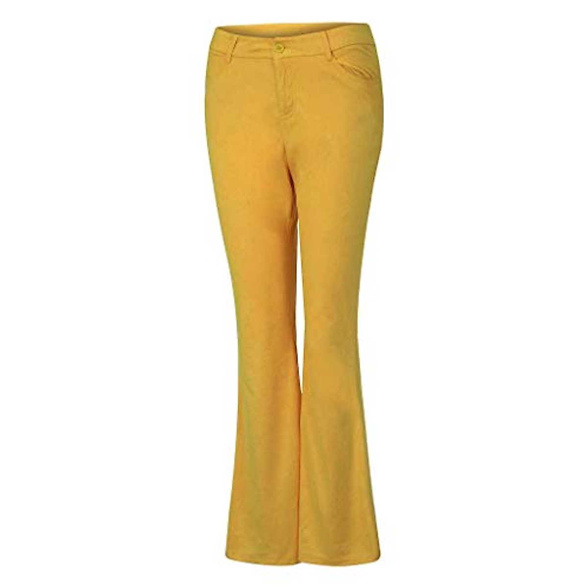 Lazapa Casual Pants for Women, Fall Winter Stretch Slim Tassel Corduroy Flare Jeans Button Zipper High Waist Bell Bottom Yellow