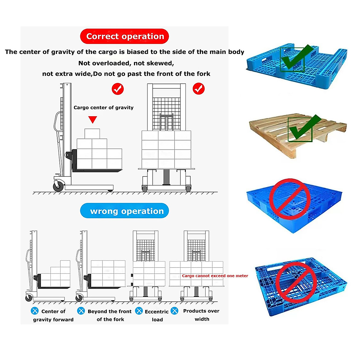 EQCOTWEA 2T Manual Forklift Pallet Stacker, 4400 lbs Capacity, 63-inch Lift Height, Adjustable Forks, Hydraulic System Stacker, Hand Operated Pallet Forklift for Lifting Single-Sided Pallets