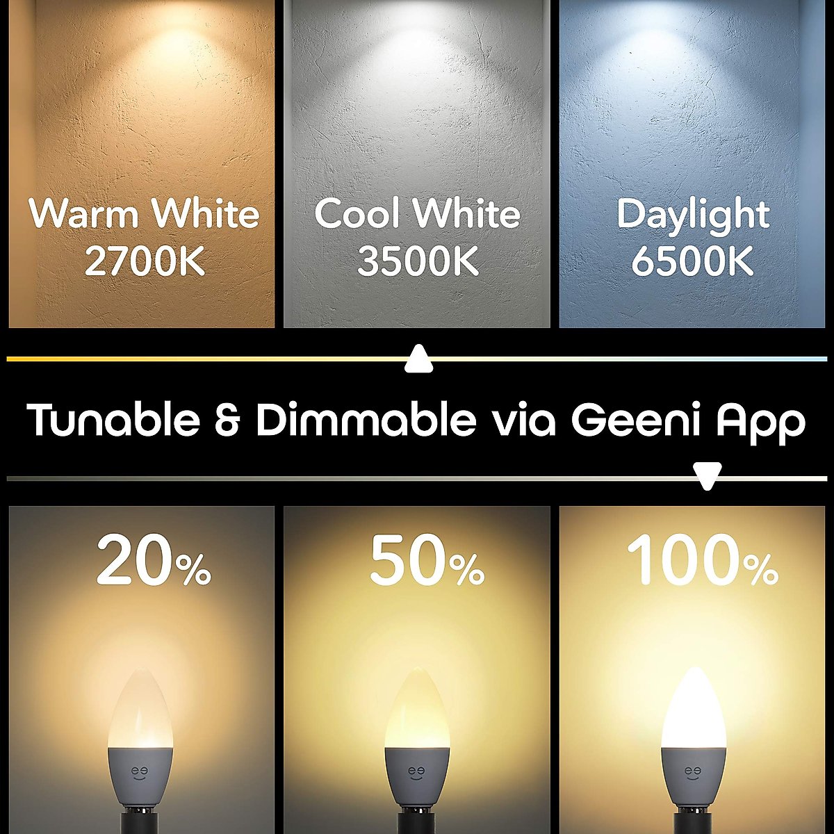 Prisma Plus E12 B11 Candle Wi-Fi Smart Bulb - 40W Color and Tunable White Smart (4-Pack)