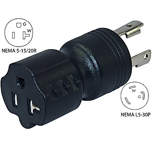 Conntek 30126-BK L5-30P 30-Amp 125-volt Locking Male Plug for 15 to 20-Amp Straight Blade Female Connector Adapter