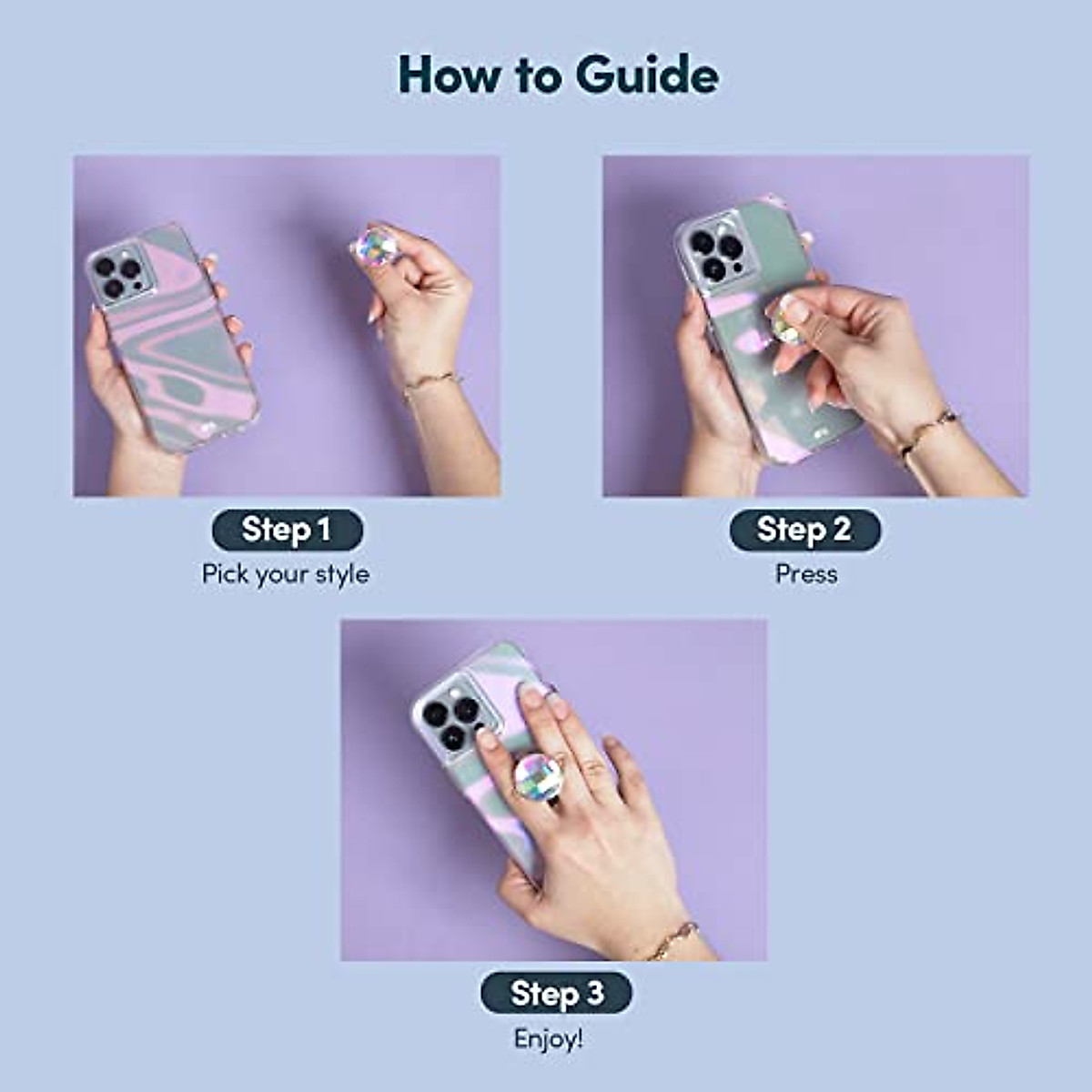 Case-Mate - Minis - Phone Grip - Cell Phone Holder - Suction Cup Cell Phone Stand [Removable for Wireless Charging] for iPhone 14 Pro Max/ 13 Pro Max/ 12 Pro Max/ S23 Ultra/Pixel 7 - Twinkle Gold