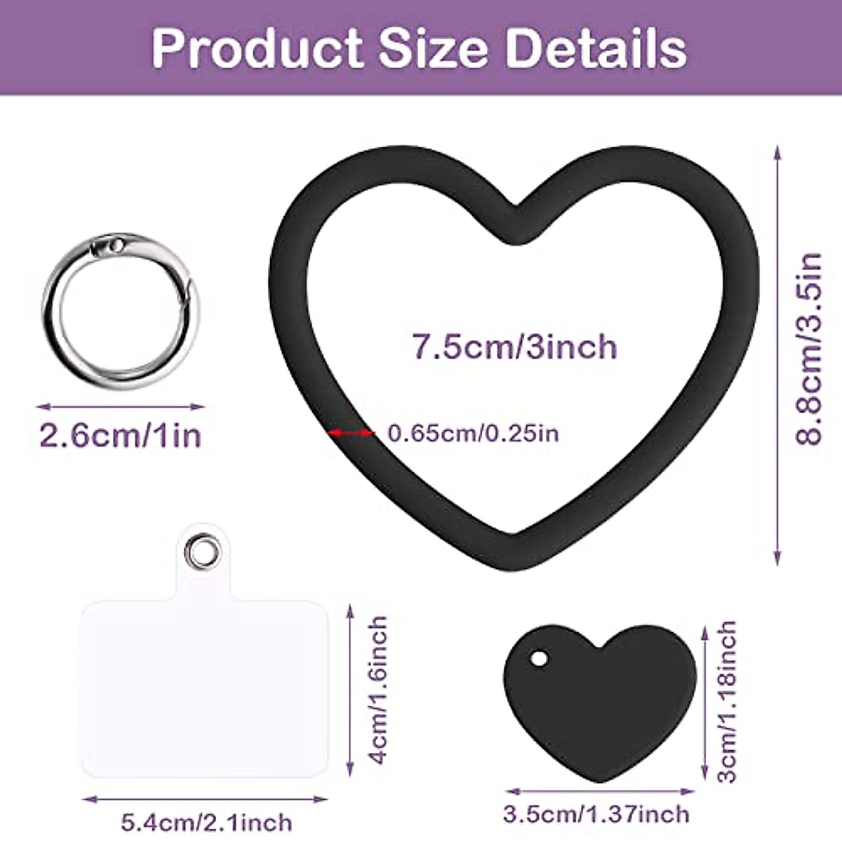 TIESOME Heart Loop Phone Lanyard, Smart Phone Hand Wrist Lanyard Strap with Key Chain Holder Compatible with Most Smartphones for Cell Phone Case Keys ID Badges with 2packs Back Patch(Black)
