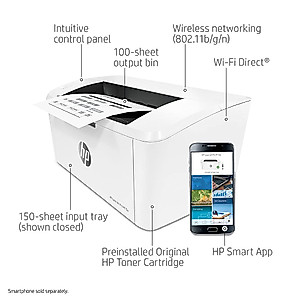 HP Laserjet Pro M15w C Single-Function Wireless Monochrome Laser Printer for Business Office - Print Only - 19 ppm, 600 x 600 dpi, 8.5" x 11" Letter, 150-sheet Capacity, Compatible with Alexa