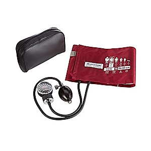 McKesson Aneroid Sphygmomanometer – Manual Blood Pressure Cuff Monitor with Carrying Case, Cuff 34-50 cm, Burgundy, 1 Count