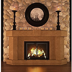 Calidola Flat Fireplace Screen with Doors,Solid Wrought Iron Frame with Metal Mesh, Flat Panel Decorative Fireplace Screen with Scroll Design, Free Standing Spark Guard