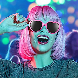 6 Pieces Party Wigs and Sunglasses Set Include Neon Short Bob Wig Colorful Sunglasses Cosplay Wig Daily Party Hairpieces for Halloween Party Supplies