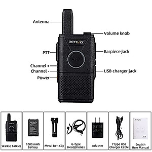 Retevis RT18 Dual PTT 2 Way Radios, Walkie Talkies with Earpiece, Metal Clip, Handsfree, Portable FRS Two Way Radios Rechargeable for Restaurant School Hospital Retail (10 Pack)