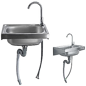 Wall mounted stainless steel utility sink,stainless kitchen sink,small kitchen sink,Commercial Hand Sink with Faucet 304 Stainless Steel Wall Mount Wash Sink,Suitable for kitchens, restaurants, (Si