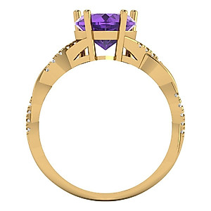 Clara Pucci 2.19ct Heart Cut Criss Cross Solitaire Halo Natural Amethyst Designer Anniversary Bridal Engagement Ring 14k Yellow Gold 6.25