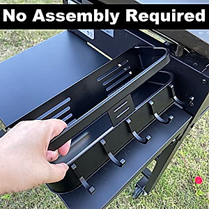 Magnetic Griddle Grill Caddy Organizer No-Installation - Durable Aluminum BBQ Storage for Outdoor Blackstone Grills with Side Shelves, with Paper Towel Holder