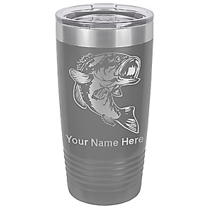 LaserGram 20oz Vacuum Insulated Tumbler Mug, Bass Fish, Personalized Engraving Included (Gray)