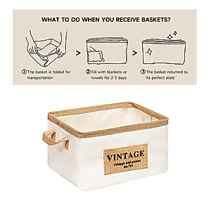 LUFOFOX 3-Pack Storage Baskets for Organizing,Jute Woven Handles Baskets Decorative Small Baskets,Fabric Baskets for Shelf Closet,White,10.6"*8.7"*6.3" (Small)