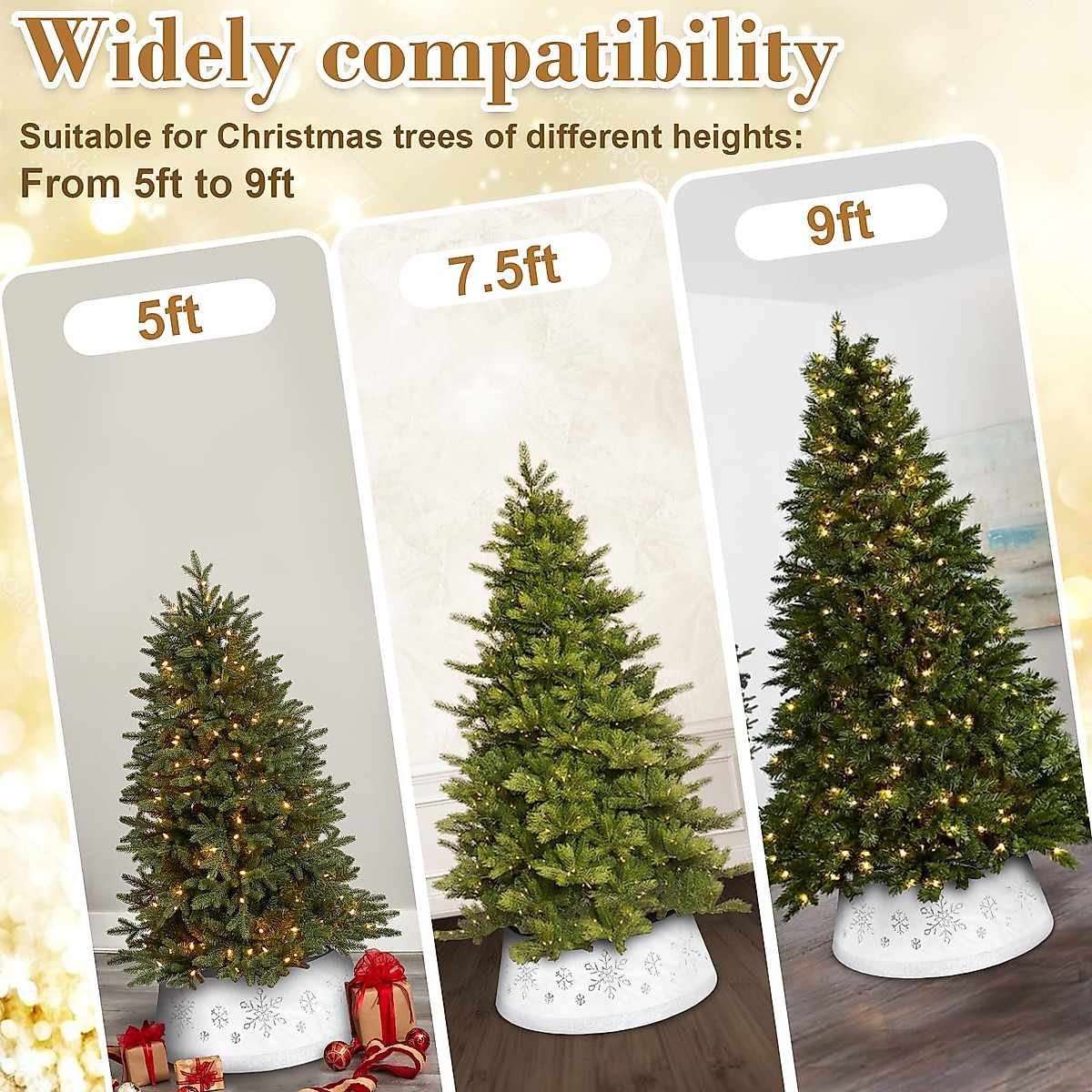 LASPERAL White Christmas Tree Collar, 30 Inches Sliver Snowflake Tree Ring for Artificial Tree Farmhouse Plush Xmas Tree Stand Cover with Plastics Sheets Christmas Holiday Tree Decoration