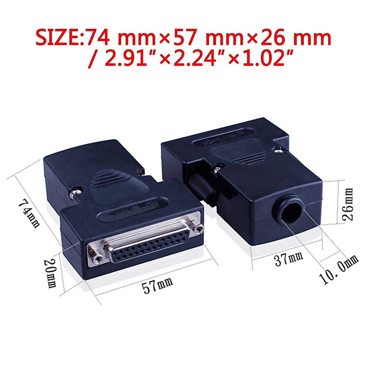 ANMBEST 2PCS DB25 Solderless Connector, RS232 D-SUB Serial to 25-pin Port Terminal Male Adapter Breakout Board with Case Long Bolts Nuts