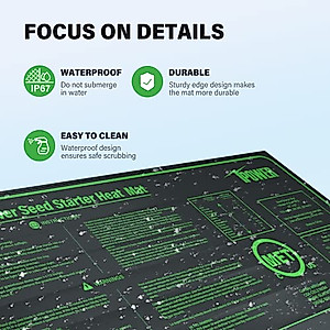 iPower GLHTMTS Durable Waterproof Seedling Warm Hydroponic Plant Germination Starting Pad, 10" x 20"Heat Mat, 10" x 20", Black