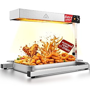 PYY Food Heat Lamp - Adjustable Height Food Warmer with U Shape Base Stand,Commercial Countertop Food Warming Light with Stand for French Fries Electric Heating Radiation,500W Stainless Steel Silver