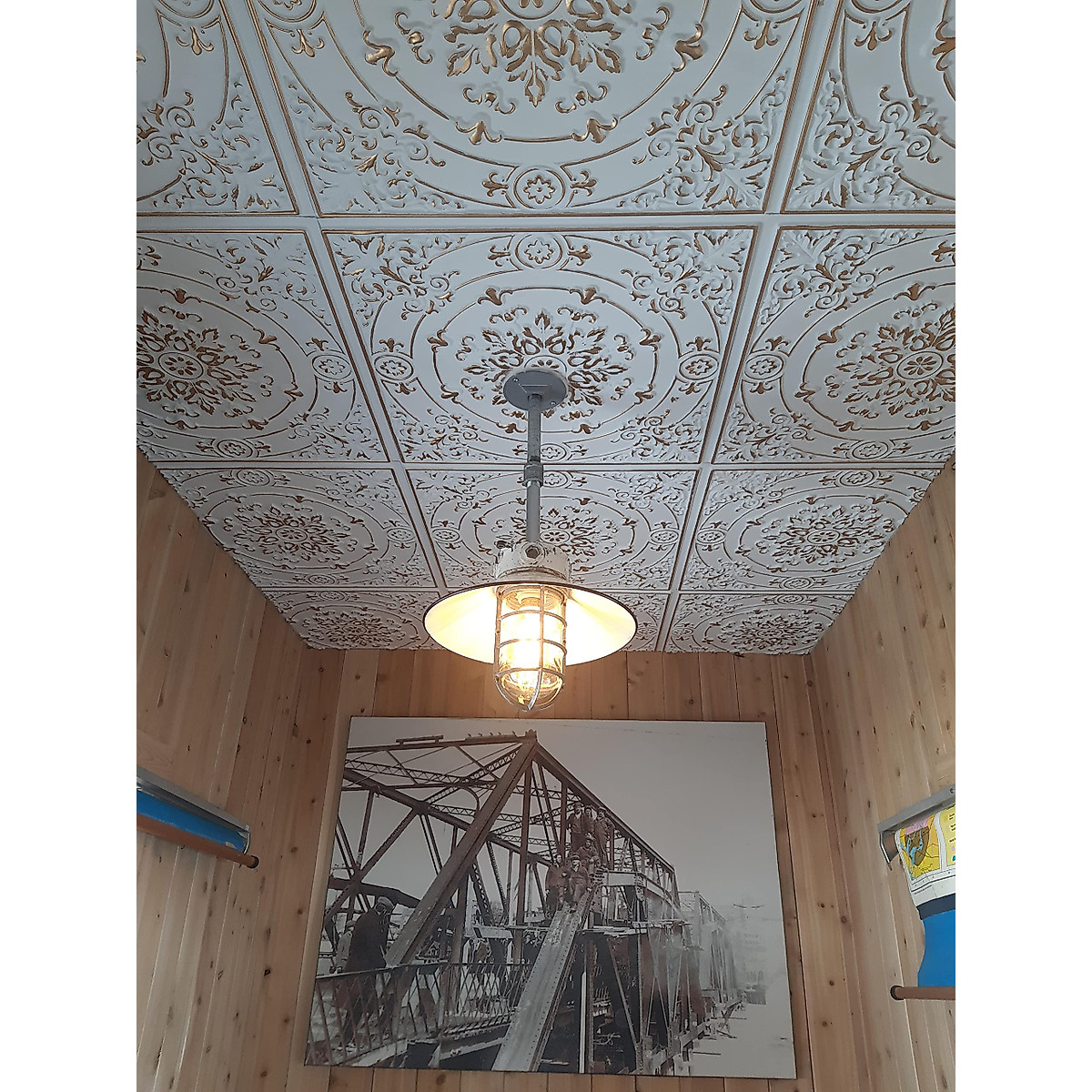 TD18 Arctic Sun Faux Tin Glue up, Drop in Ceiling Tile , Pack of 10 2'X2' Tiles. Covers 40 sq.ft. Easy to Install, Great for DIY Projects, Ideal for Restaurants, Beauty Salons Ceilings