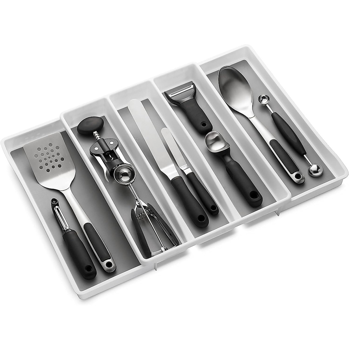 SESENO Expandable Utensil Tray Drawer Organizer, 5 Compartment Adjustable Serving Utensils Holder, Multi-Purpose Storage for Kitchen, Office, Bathroom Supplies