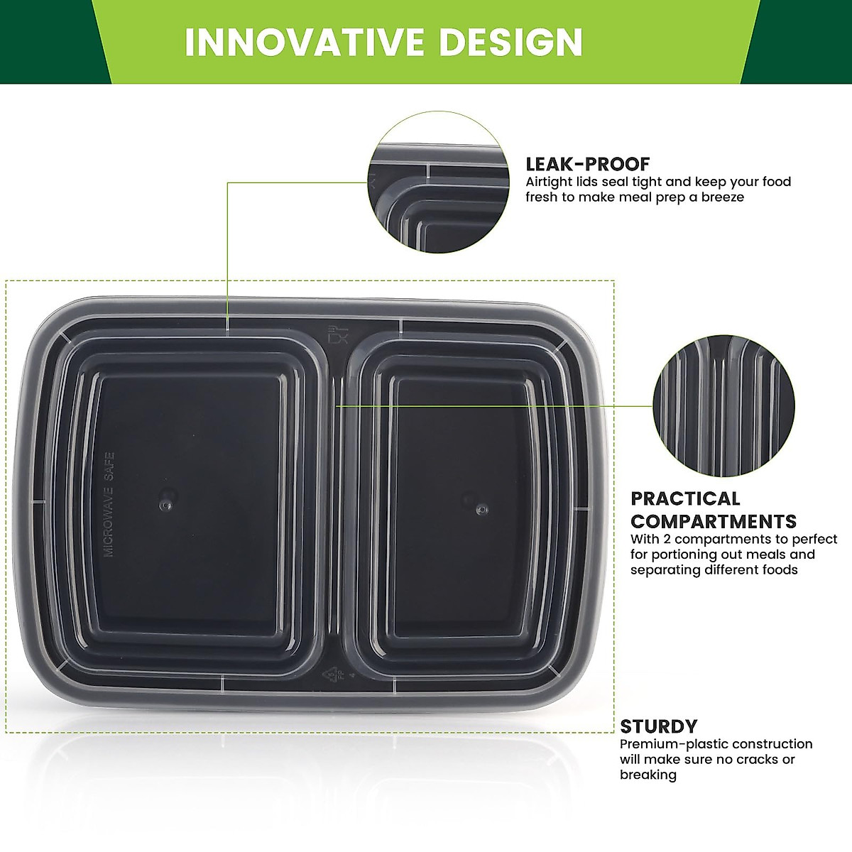 vivigu Meal Prep Containers Reusable 50 Pack - 2 Compartment Plastic Food Containers with Lids, To Go Food Containers BPA-Free, To Go Containers With Lids Microwave, Dishwasher, Freezer Safe 30 oz