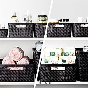 BINO | Plastic Storage Baskets with Lids, Medium - 3 Pack | THE JUTE COLLECTION | Shelf Organizer Bins | Basket with Handle | Pantry Organization | Room Organization | Storage Bins | Plastic Baskets