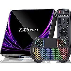 Android TV Box 11, 2022 Android TV Box with Amlogic S905W2 Quad-Core 64bits A53 100M LAN Dual-WiFi 2.4G/5G, Android Box 4GB RAM 32GB ROM with Wireless Keyboard 4K/AV1/3D/USB 3.0/BT 4.2