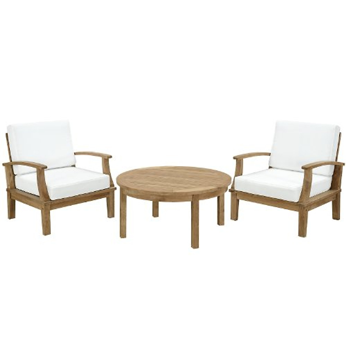 Modway EEI-1475-NAT-WHI-SET Marina Premium Grade A Teak Wood Outdoor Patio Furniture Set, 3 Piece, Natural White