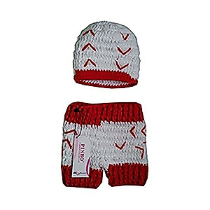 Pinbo Newborn Baby Boys Photography Prop Crochet Baseball Hat Shorts,White with red,One Size