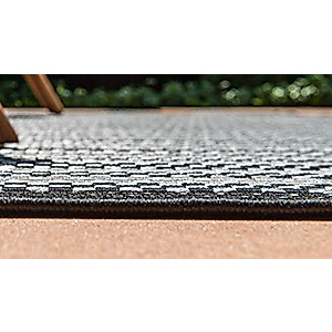 Unique Loom Outdoor Border Collection Area Rug - Checkered (9' x 12' Rectangle, Gray/ Black)