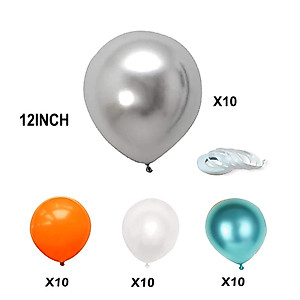 IGUO Teal Orange Metallic Silver Balloons,Pack of 40pcs Latex Ballloons 12 inch Great for Carnivals Graduation Friends Family Party Birthdays Weddings Bridal Shower Decorations