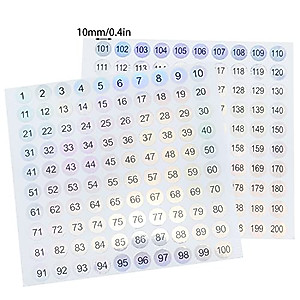 AYLIFU Serial Laser Digital Sticker ;Reflective Round Digital Sticker Self-Adhesive, Office Digital Label Sticker (5 Stickers 1 to 100 + 5 Stickers 101 to 200)