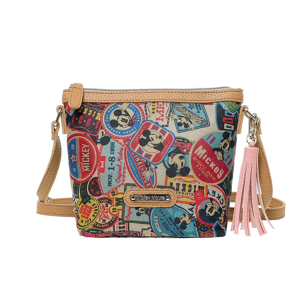 A138.Disney Mickey Mouse Women Vintage Shoulder Cross Body Bag Handbag (Beige)