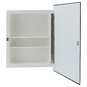 RecPro RV Bathroom Medicine Cabinet | 16” W x 22” H | Two Shelves | Frameless Polished Edge Mirror | Made in USA | White