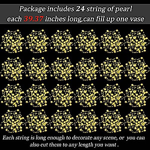 24 Pcs Artificial Pearl String for Floating Candle Faux Pearls Beads String Pearl Party Garland Decoration for Vases Filler Wedding Centerpiece Christmas Party Decor (Gold)