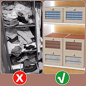 6 Pack Closet Storage Bins, Large Linen Closet Baskets for Clothes Organizer, Foldable Multifunctional Closet Organizer with Clear Window for Clothing, Jeans, Toys, Books, Shelves, Closet, Wardrobe