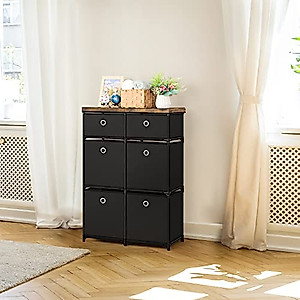 6 Cube Storage Organizer, Closet Organizers and Storage, Drawer Clothes Organizer Unit for Closet, Easy Assembly Closet Dresser for Bedroom, Dorm, Playroom, Hallyway, Black & Brown.(Top Not Wood)