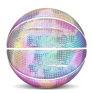 Anvirtue Holographic Reflective Basketball Ball Wear-Resistant Luminous Night Light Ball Basketball Glowing Basketball Ball with Bag Pin