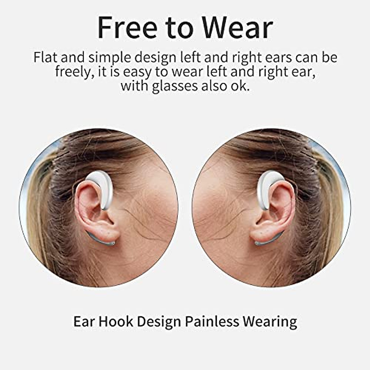 JAKPAK Bluetooth Earpiece for iPhone 13 Pro Max, Bluetooth Wireless Headphone Ear Hook, Bone Conduction Headphones with Mic Wireless Single Ear Bluetooth Headset for Galaxy S22 Ultra S21 A13 Silver