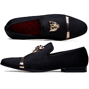 Jousen Men's Loafers Velvet Slip On Dress Men Shoes Soft Vintage Luxury Mens Wedding Party Prom Shoes for Men(AMY3020A Black 10.5)