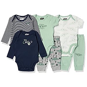 Amazon Essentials Disney | Marvel | Star Wars Unisex Babies' 6-Piece Outfit Set, Pack of 6, Star Wars The Child, 6-9 Months