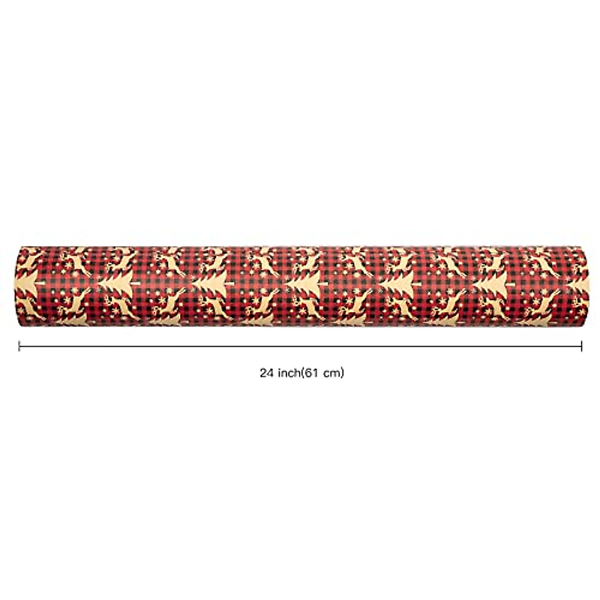 RUSPEPA Christmas Wrapping Paper,Kraft Paper - Red and Black Plaid Reindeer Design - 24 Inches x 100 Feet