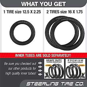 Two 16" x 1.75 Rear and One 12.5" x 2.25 Front Wheel Replacement Tires for Jogging Strollers - The Perfect BOB Stroller Tire Replacement Set by Steerling Tire Co. (3-Pack)