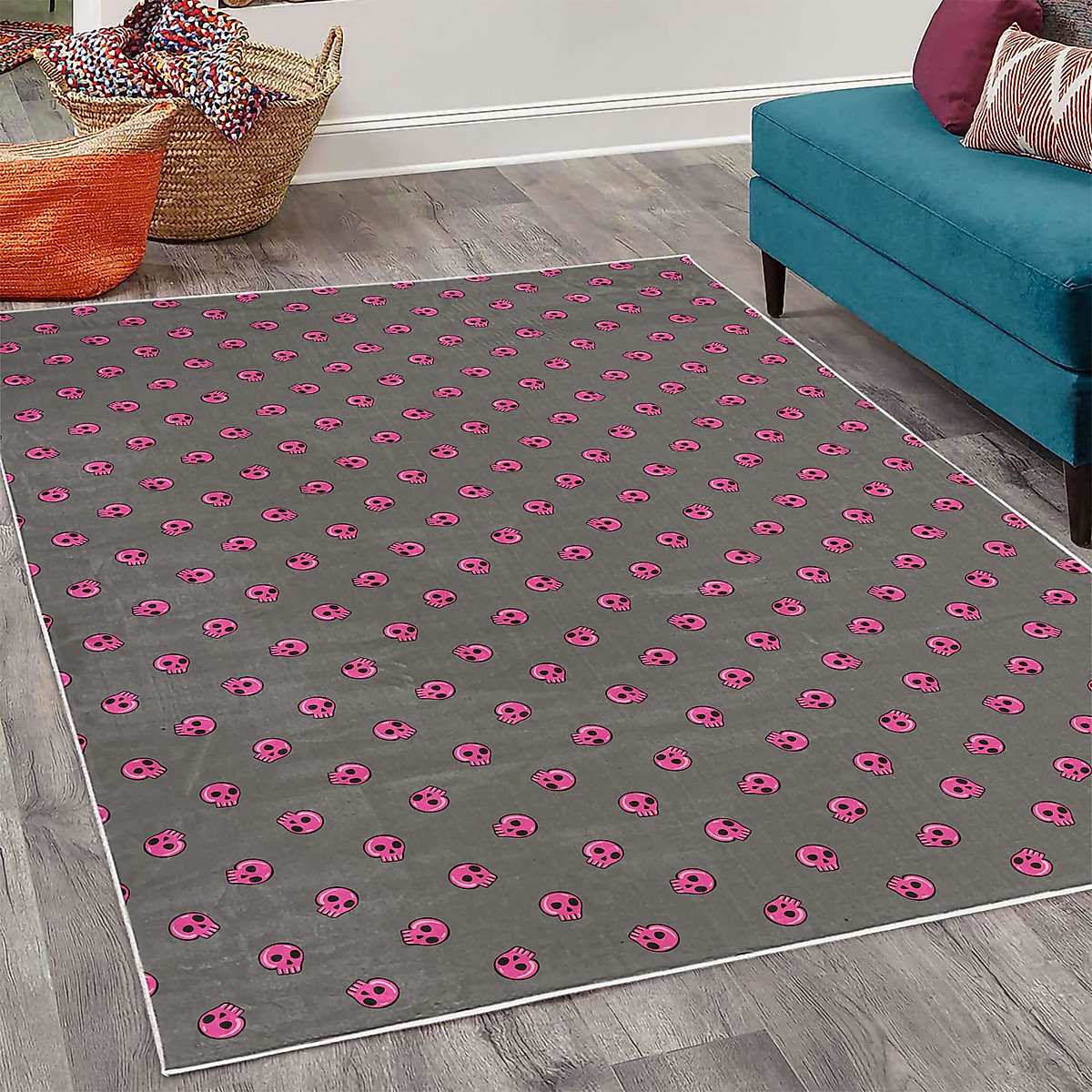 Ambesonne Skull Decorative Area Rug, Hand Drawn Style Pink Emo Skulls Teenager Lifestyle Youth Culture, Quality Carpet for Bedroom Dorm Living Room, 5' 1" X 7' 5", Dark Taupe Hot Pink