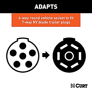 CURT 57667 6-Way Round Vehicle-Side to 7-Way RV Blade Trailer Wiring Adapter , Black