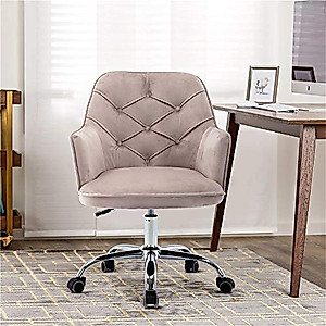 Goujxcy Home Office Chair, Velvet Desk Chair Modern Adjustable Swivel Chair, Upholstered Task Chair Accent Chair Executive Chair Vanity Desk Chair (Grey)