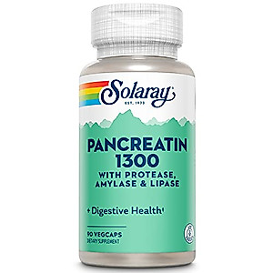 SOLARAY Pancreatin 1300 | Pancreatic Digestive Enzymes Plus Papaya for Healthy Digestion Support | 90 VegCaps, 90 Serv.