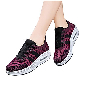 Fheaven Women Mesh Casual Outdoor Sport Shoes Runing Lace-Up Shoes Colorful Soled Sneakers