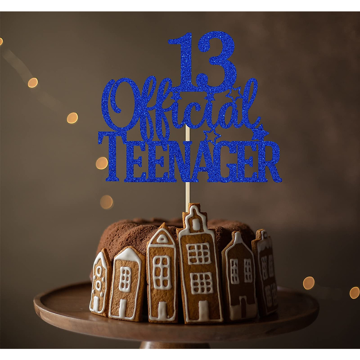 Blue Glitter 13 Official Teenager Cake Topper, Cheers to 13 Years Decor, 13th Birthday Party Decorations