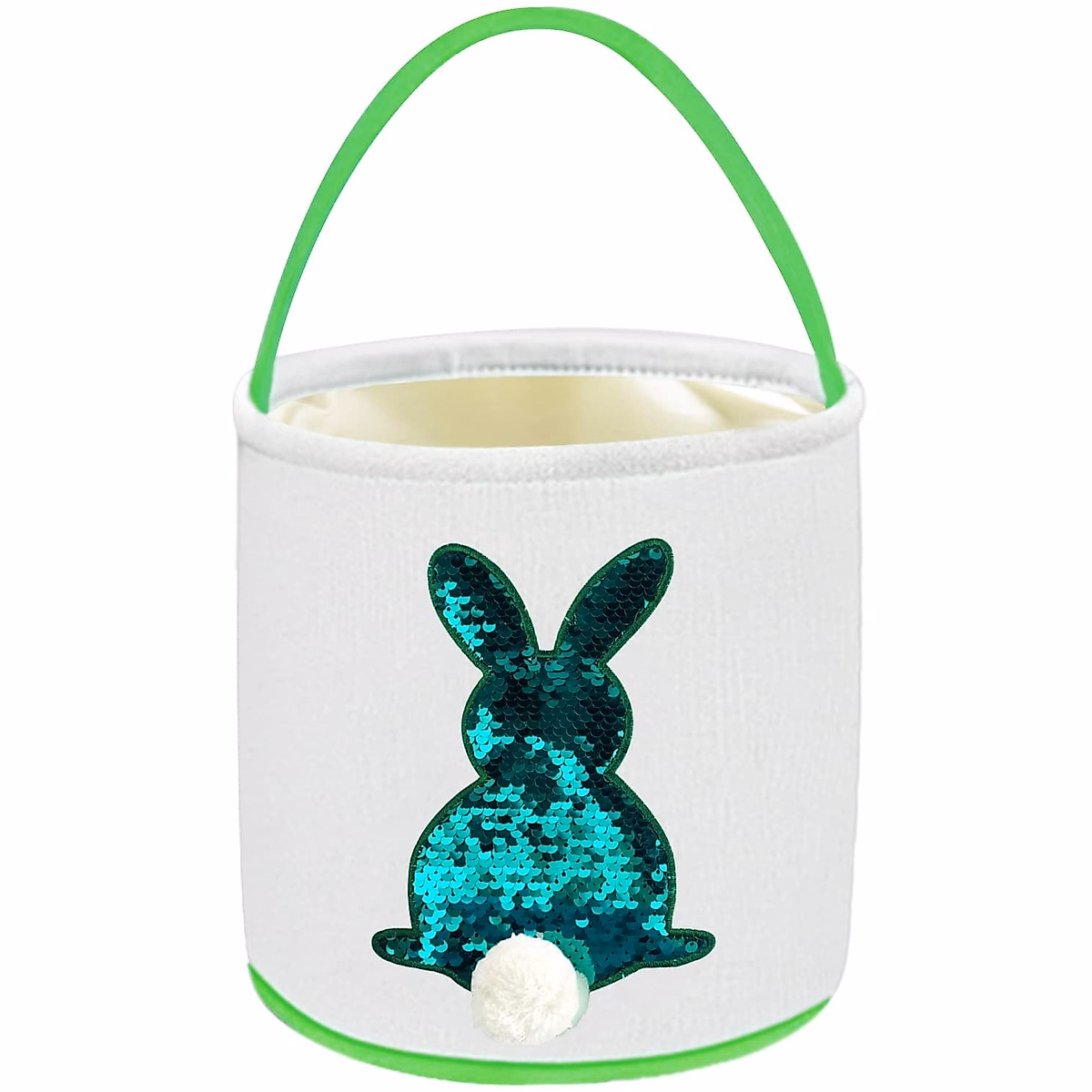 Jolly Jon Easter Bunny Basket Bag - Purple to Silver Sequin Colors - Kids Easter Egg Hunt Baskets - Color Changing Reusable Party Bags - Rabbit with Cotton Tail Canvas Tote