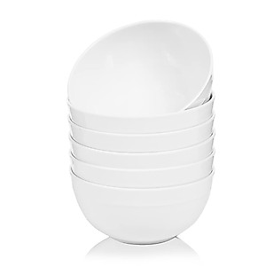 Lechoo Melamine Cereal Bowls - 23oz White Dinnerware Soup Bowls, Set of 6,Unbreakable 6PCS Salad Bowls,Dishwasher Safe,White