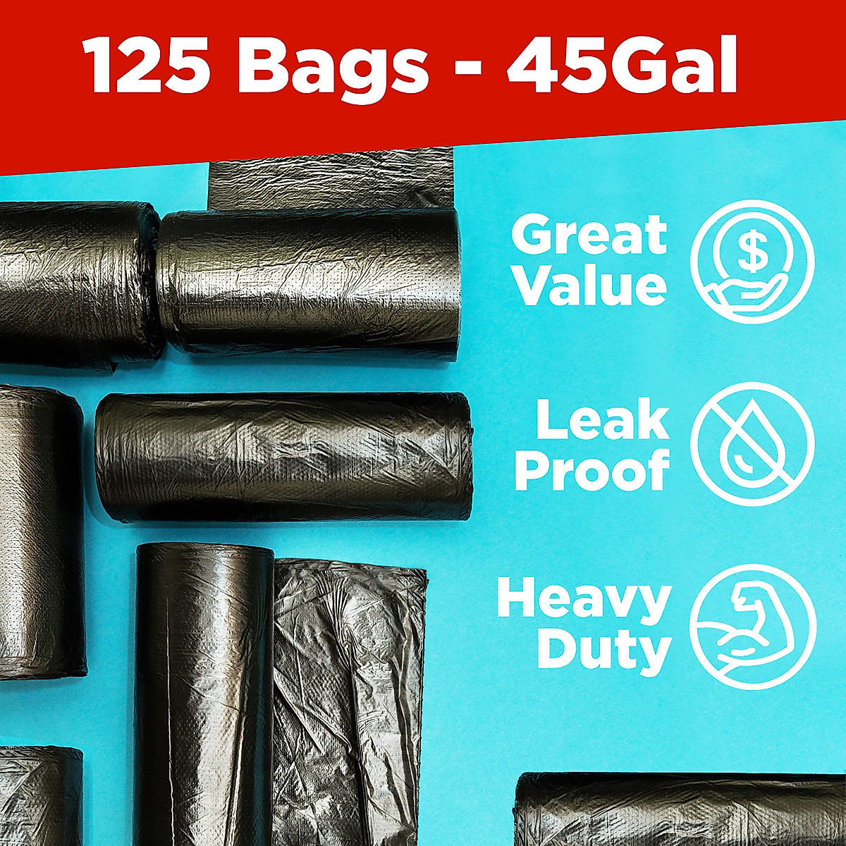 ToughBag 40-45 Gallon Trash Bags Heavy Duty (125 Count) | Black Garbage Bags | 39, 40, 42, 45 Gallon | Made In USA